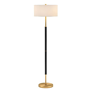 Henn&Hart 2-Light Floor Lamp with Fabric Shade in Matte Black/Brass/White, Floor Lamp for Home Office, Bedroom, Living Room