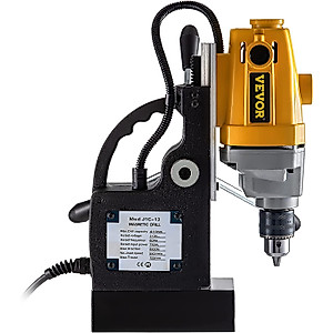 VEVOR Magnetic Drill, 550RPM No-load Speed Electromagnetic Drill Press, 2.16" Depth 1.57" Dia Magnetic Core Drill, 2700LBS Boring Tool Drill Press, w/ 1100W Drill Press, Yellow and Black Drill Machine