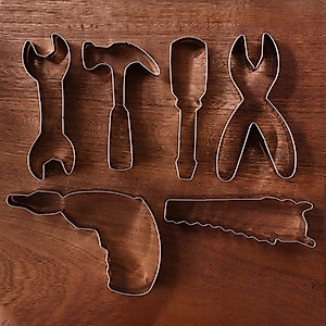 LILIAO Cookie Cutters Construction Tools Cookie Cutter Set, 6 Pcs, Hammer, Wrench, Screwdriver, Pliers, Electric Saw and Drill, Stainless Steel