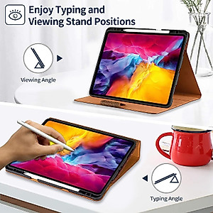 Gexmil Leather Case for iPad Pro 12.9 Inch, 6th/5th/4th/3rd Generation 2022/2021/2020/2018,Genuine Leather Folio Cover Shockproof with Pencil Holder,Magnetic Buckle Auto Sleep/Wake,Flower Pattern