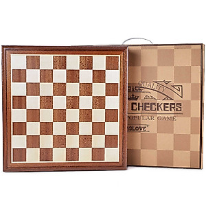 VAMSLOVE Chess and Checkers Board Game Sets for Adults Wooden Deluxe 15 inch Wood Board Box with Storage, Classic 2 in 1 Large Size with Chess Pieces - 3” King Height - 2 Extra Queens
