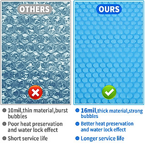 Thermal Solar Blanket for Swimming Pool 𝗧𝗿𝗶𝗺𝗺𝗮𝗯𝗹𝗲 𝟏𝟔 𝐌𝐢𝐥 𝟖𝐟𝐭 𝐱 𝟖𝐟𝐭 Floating Spa Blanket and Heavy Duty Hot Tub Bubble Insulating Cover for Hot Tubs Inground Pools Insulating Solar