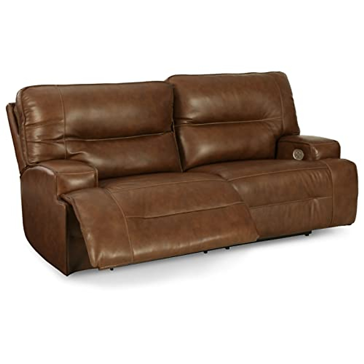 Signature Design by Ashley Francesca Modern Tufted Leather 2 Seat Power Reclining Sofa with Adjustable Headrest, Dark Brown