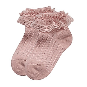 Durio Baby Girl Socks Frilly Baby Socks 0-3 Months Soft Baby Socks 6-12 Months Lace Baby Girl Ruffle Socks Baby Socks Newborn Aa White&Light Pink&Dark Pink 0-12 Months
