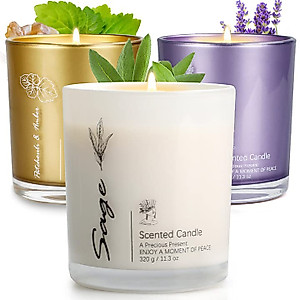 3 Pack Candles for Home Scented, Lavender Candle Set Large Jar Candles Gifts for Women, 11.3 oz Soy Sage Candles for Cleansing House, Scented Candles Gift Set for Mothers Day Birthday Gifts