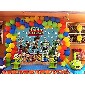 Cartoon Birthday Photography Backdrop Blue Sky White Clouds Birthday Cake Table Decoration Backdrop Kids Cartoon Story Theme Party Backdrop Baby Shower Decoration Supplies 5x3ft, Multicolor, 1.5X0.9M