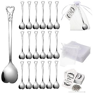 50 Sets Heart Shaped Tea Spoons Wedding Favor for Guests 5.63'' Heart Shaped Mini Spoons Creative Love Spoons with Sheer Bags Labels for Wedding Guest Souvenir Bridal Shower Tea Party Favors (White)