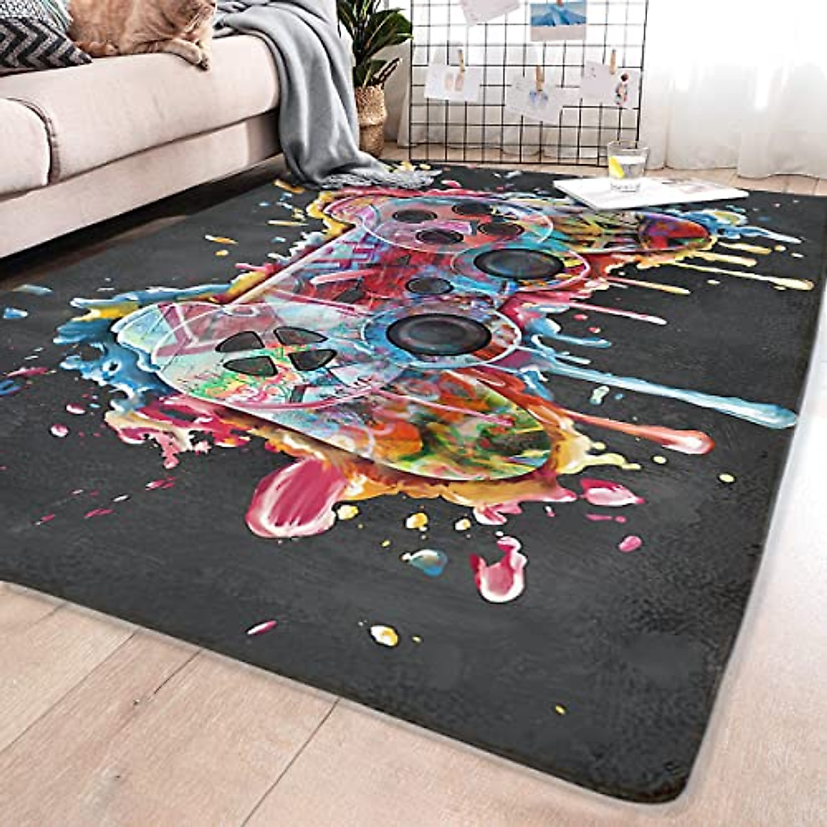 Gaming Room Decor Area Rugs for Kids Teen Boy Bedroom Rug Gamer Area Carpet 3D Printed Gamepad Controller Living Room Game Room Large Area Rug Non-Slip Comfy Floor Casual Mat 60"x39"