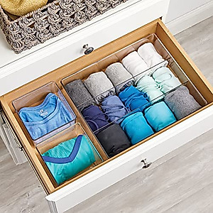 mDesign Plastic Drawer Organizer Square Box, Storage Organizer Bin Container; for Closets, Bedrooms, Use for Leggings, Socks, Ties, Jewelry, Accessories - Lumiere Collection - 4 Pack - Clear