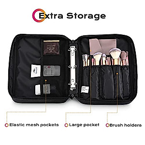 BYOOTIQUE Makeup Bag with 3 Removable Pouches 3 IN 1 Detachable Cosmefic Bag Loose Leaf Binders Removable Portable Toiletry Travel Hanging Makeup Bags Organizer Storage Makeup Brush Holder, Black