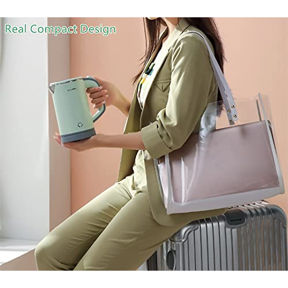 WTJMOV Small Electric Kettle Stainless Steel, 0.8L Portable Tea Kettle Auto Shut-off, Low Power Hot Water Kettle for Camping, Travel, Office and More