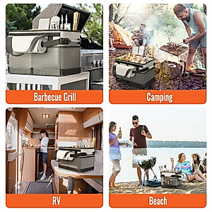 HULISEN Large Grill Caddy with Lid and Paper Towel Holder, BBQ Caddy for Outdoor Grill, Insulated Foldable Barbecue Picnic Caddy for Plates, Utensils, Camping Supplies, Travel or RV, Camper Must Haves