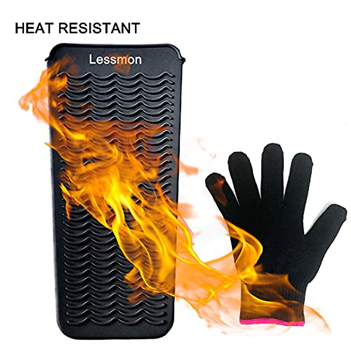 Heat Resistant Mat Pouch and Heat Resistant Glove for Curling Irons, Hair Straightener, Flat Irons and Other Hair Styling Tools 11.5" x 6", Black