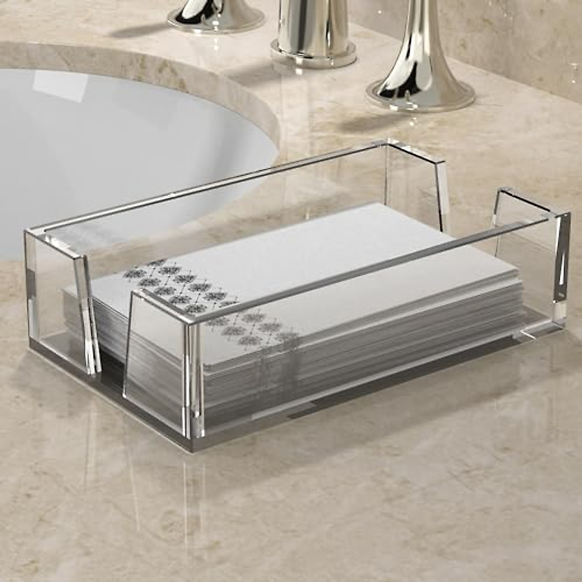 LEVIMETREE Acrylic Napkin Holder for Bathroom, Kitchen or Dining Table - Guest Towel Holder Tray for Bathroom, Table Top Decorative Napkin Tray for Dining Table and Kitchen,8.7”x5.2”x2.5” Inside Size