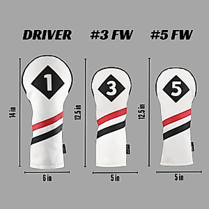 Majek Retro Golf Headcovers White Red and Black Vintage Leather Style 1 3 5 Driver and Fairway Head Covers Fits 460cc Drivers Classic Look