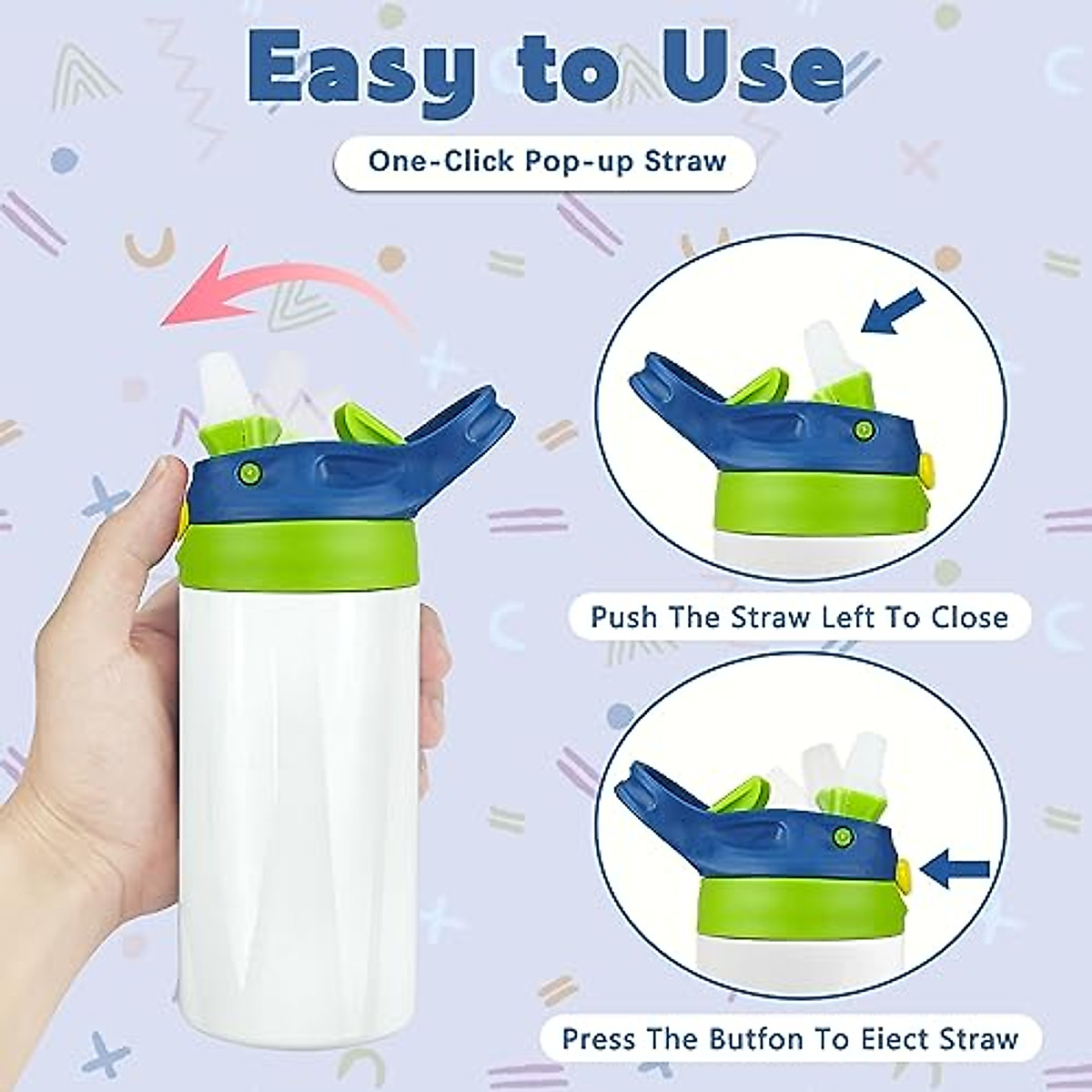 Amgkonp 12oz Replacement Lid with Straw for Kid Tumbler,1 PACK Leak-Proof and Spill-Proof Straw Lids,for Mocaru,ZONEGRACE,BPA Free,2.67IN (1 PACK, Green)