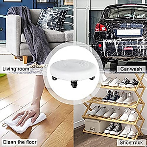 WKWKER Modern Roller Seat 360° Rotating PU Leather Rolling Stool Floor Stools with Universal Caster Ottoman Step Stools Fitness Sport H：4.6" Swivel Wheels for Home Garage Shop (White)