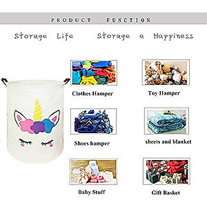 KUNRO Large Sized Laundry Basket Hamper Bag Toy Storage Box Waterproof Coating Organizer Bin for Nursery Clothes (Flower unicorn)