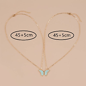 4pcs Best Friend Necklace With Card Cute BFF Friendship Butterfly Matching Necklace for Women Girls Best Friends Long Distance Birthday Gifts-blue pink