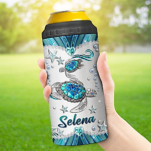KOIXA Personalized Can Cooler Sea Turtle Tumbler Stainless Steel Insulated Coozie 4-in-1 16oz Beverage Can Holder Travel Cup With Name Custom Aquatic Animal Turtles Gifts For Women