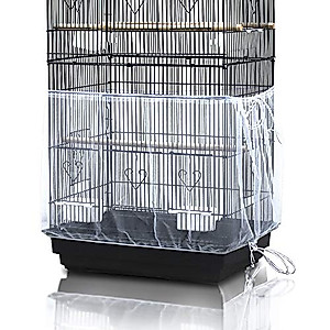 ASOCEA Bird Cage Seed Cather,Universal Adjustable Birdcage Cover Skirt Nylon Mesh Netting Parrot Parakeet Macaw African Round Square Cages Cover