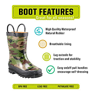 Western Chief Boys Waterproof Printed Rain Boot with Easy Pull on Handles - Camo, 4 M US Big Kid