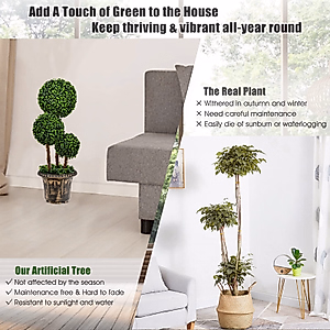 Goplus 2.5 Ft Artificial Boxwood Topiary Tree, Fake Greenery Plants Triple Ball Tree, Leaves & Cement-Filled Plastic Flower Pot Decorative Trees for Home, Office, Indoor and Outdoor Use