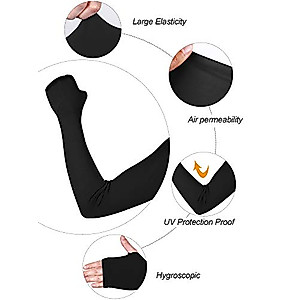 SATINIOR 4 Pieces UV Protection Cooling Shawl Sun Protection Arm Sleeves with Finger Hole(Black)