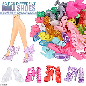 60Pcs Shoes for Dolls - Fashion Doll Style Shoes High Fashion Shoe Toy Miniature Designer Shoes for 11.5 inch Girl Doll - Fashion Pack Dolls Shoes and Accessories Shoe Heel Miniature Shoe Collectibles
