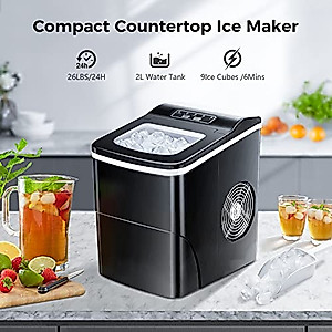 AGLUCKY Countertop Ice Maker Machine, Portable Ice Makers Countertop, Make 26 lbs ice in 24 hrs,Ice Cube Rready in 6-8 Mins with Ice Scoop and Basket (Black)