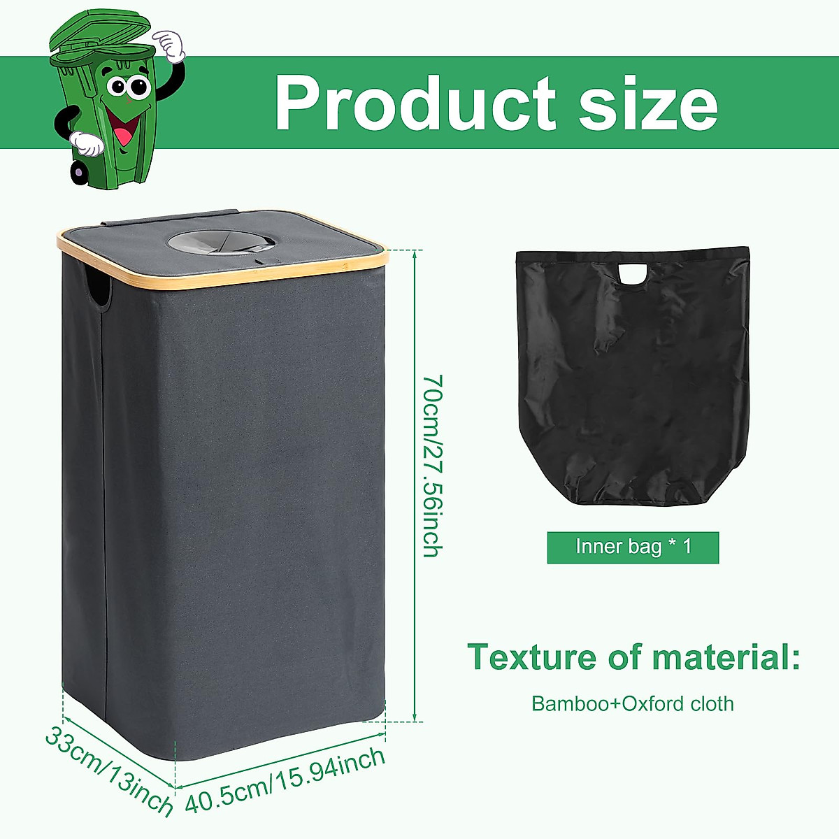 LCZNXJJY Recycling Bin for Kitchen, 110l Recycle Bin w Lid & Reusable Inner Bag Kitchen Recycling Bin Items Collection Container for Indoor Home Bottle Can Glass Waste Plastic Stickers (Grey)