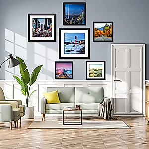 9x9 inch Wood Picture Frame for Wall Hanging or Tabletop Square Photo Frames with 1 Mats Display 7x7 inch for Baby Scan,Poster,Walls Decoration,Anniversary,Wedding,Christmas,Diamond Painting(Black)