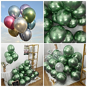 Jobkoo Metallic Green Balloons, 12Inch Chrome Dark Green Balloons 30Pcs Retro Sage Olive Green Metallic Party Balloons Hunter Green Chrome Helium Balloon for Jungle Birthday Graduation Wedding Decor