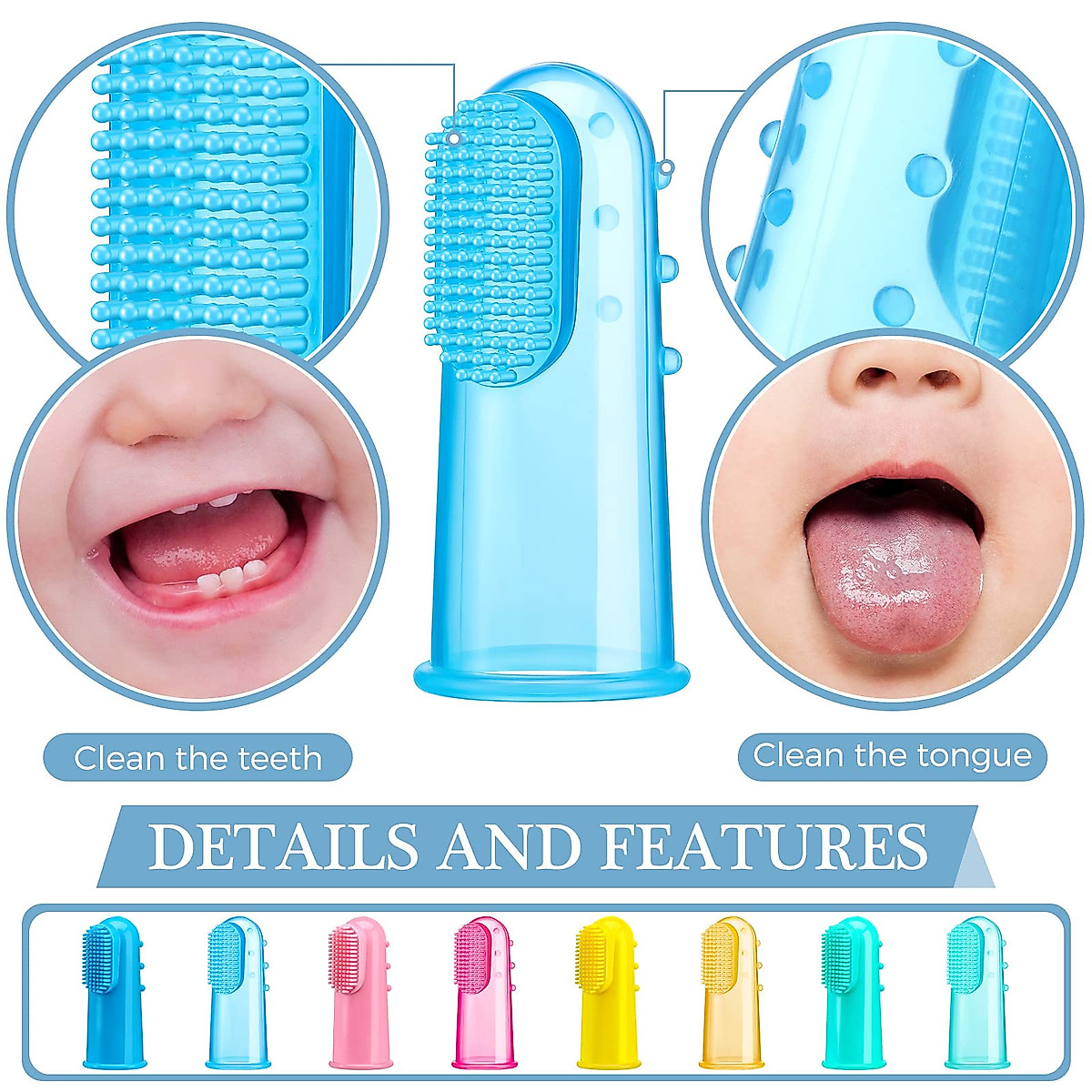 Zopeal 8 Sets Baby Finger Toothbrush for Toddler Kids Silicone Soft Finger Toothbrush for Infant Toddler Training Teething Oral Cleaning Massaging