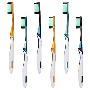 DOITOOL 6pcs Handheld Toothbrush Manual Toothbrush Tooth Cleaning Brush Ultra Hard Bristles Toothbrush for Whitening Teeth Adult Random Color
