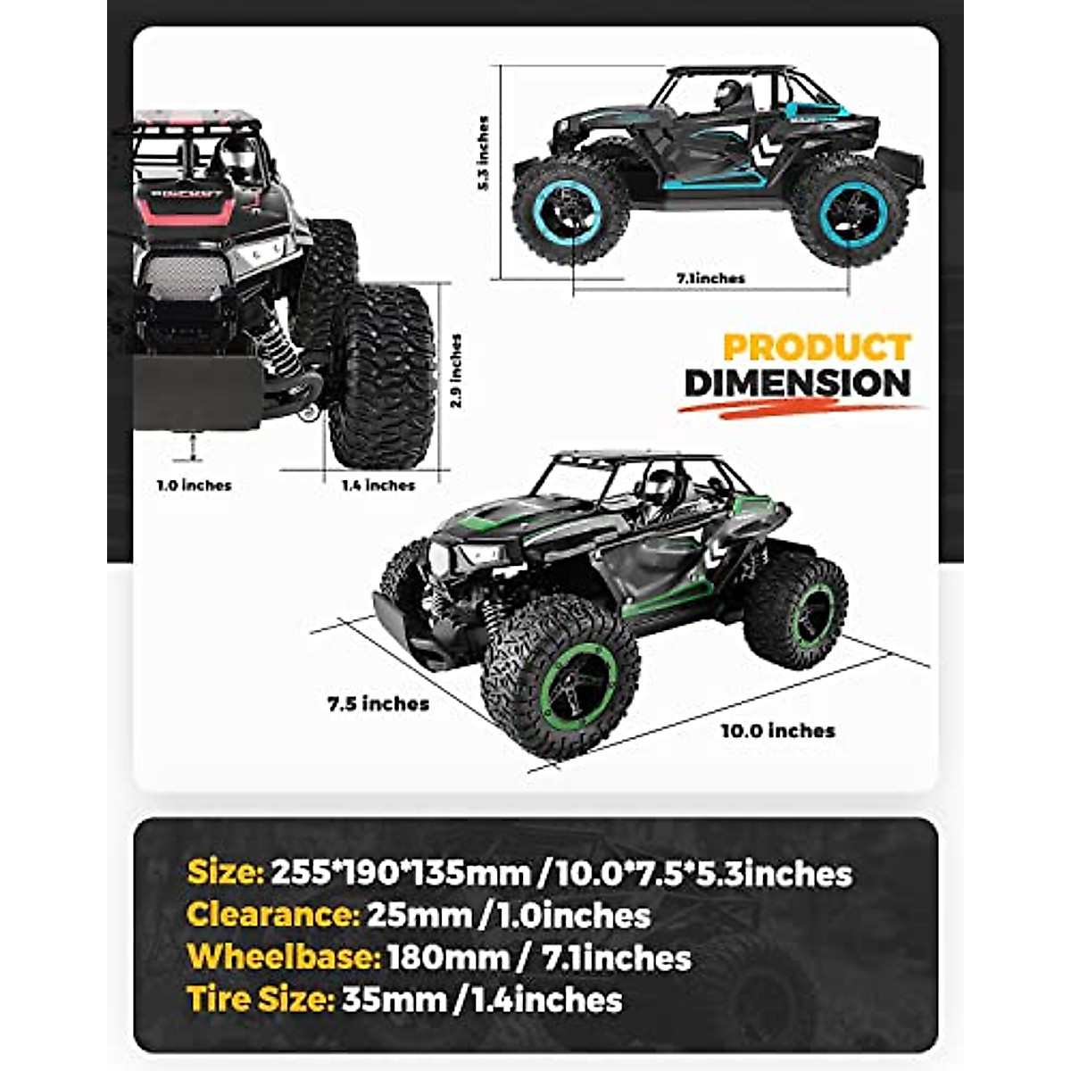 BEZGAR TB142 RC Cars-1:14 Scale Remote Control Car, 2WD High Speed 20 Km/h All Terrains Electric Toy Off Road RC Vehicle Truck Crawler with Two Rechargeable Batteries for Boys Kids and Adults-Green