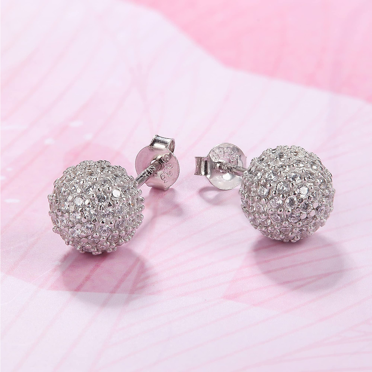 MILACOLATO 18K Gold Plated 925 Sterling Silver Stud Earrings for Women Clear Cubic Zirconia Disco Earrings Sparkle Crystal Ball Stud Earrings for Sensitive Ears Hyapollergenic, 8mm