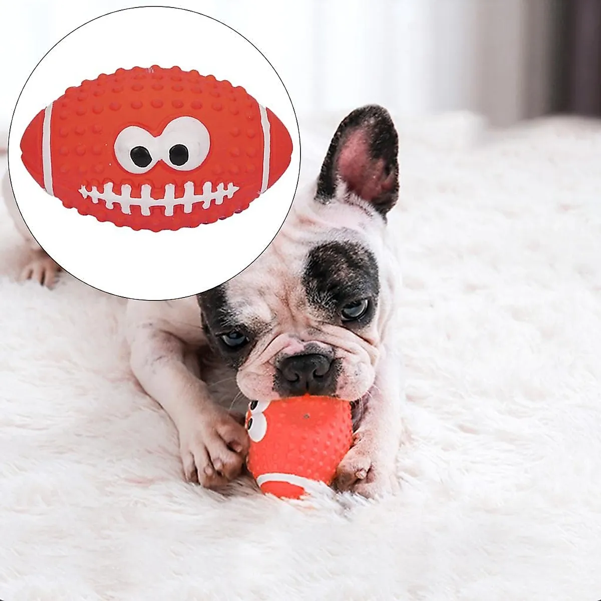 IEUDNS Squeaky Dog Toys Cartoon Dog Balls with Squeaker Rubber Latex for Small and Medium Breed, Red Rugby