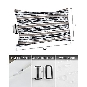 Chaise Lounge Head Resting Pillows, Gray Camouflage Gradient Mottled Retro Watercolor Outdoor Chaise Pillows, Waterproof Patio Furniture Pillows with Insert and Adjustable Stripe for Beach Chair