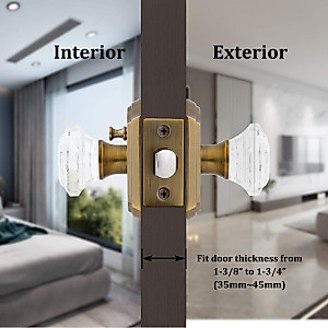 Gobrico Privacy Door Lock Sets Crystal Knobs Heavy Duty Door Hardware,Keyless Bath/Bed Door Knobset with Lock Inside,Push Pin Button,Antique Brass Arched Rosette,2 Pack