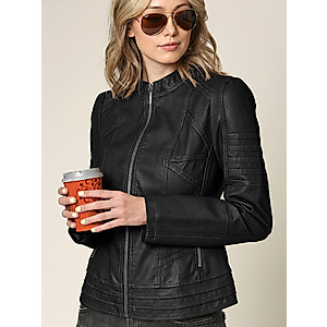 Made By Johnny MBJ WJC746 Womens Vegan Leather Motorcycle Jacket L Black