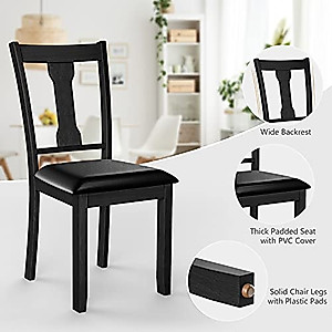 Giantex Set of 2 Black Dining Chairs, Upholstered High Back Kitchen Chairs w/Rubber Wood Frame, Anti-Scratch Foot Pads, Wooden Traditional Dining Side Chairs