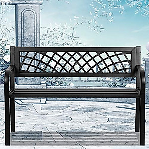 Garden Bench with Black Checkered Design,400 lbs Outdoor Bench Metal Bench Park Bench with Cast Iron Frame Bench Chair,for Patio Front Porch Garden Balcony Lawn Furniture Entryway Backyard,Black