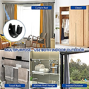 Closet Rod Bracket, (4 Pack) Heavy Duty Closet Rod Support Black Stainless Steel Closet Shower Rod Holders 1 1/4 Inch Closet Pole Holder Sockets U Shaped Wardrobe Brackets Flange Rod Holder End Caps