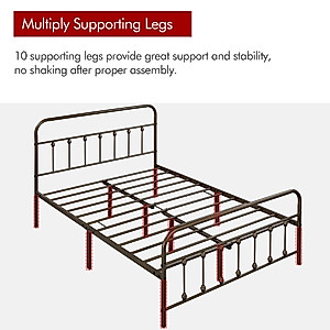 Topeakmart Full Size Victorian Style Metal Bed Frame with Headboard/Mattress Foundation/No Box Spring Needed/Under Bed Storage/Strong Slat Support Bronze