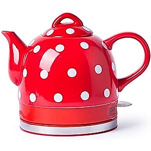 -Ceramic Electric Kettle Cordless Water Teapot, Teapot-Retro Jug, 1000W Water Fast for Tea, Coffee, Soup, Oatmeal-Removable Base, Automatic Power Off,Boil Dry Protection-and/Blue/Red