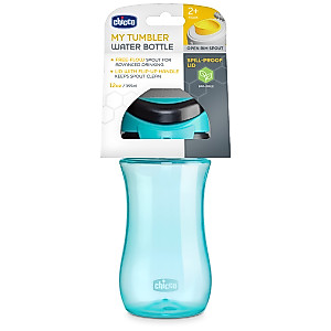 Chicco 12oz. My Tumbler Open Rim Water Bottle with Free-Flow Spout | Spill Proof when Lid is Closed | Flip-Up Carry Handle | Top-Rack Dishwasher Safe | Easy to Hold Toddler Cup | Teal | 2+ Years