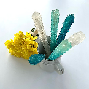 Classic Rock Candy Sticks, Sugar Rock Crystal Lollipops, Individually Wrapped (Pack of 18, Frozen Ice (Blue, White & Light Blue))