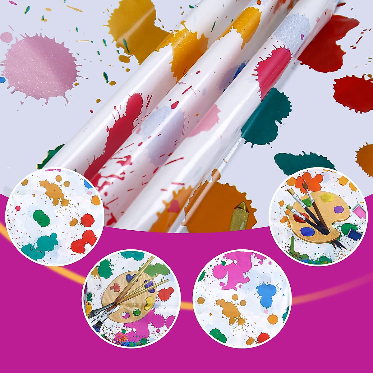 HHLCWA 3Pcs Art Paint Party Tablecloths, Disposable Art Plastic Table Cover for Boys & Girls Art Painting Them Birthday Party Supplies Decorations, 86.6 x 51.2inch