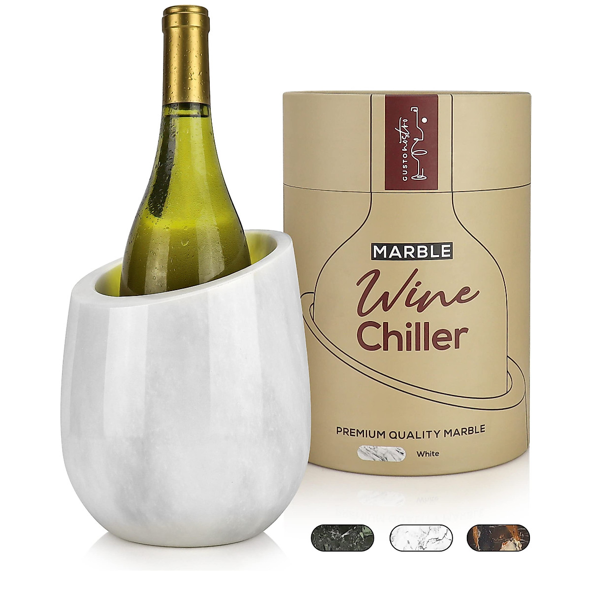 Gusto Nostro Marble Wine Chiller Bucket - 750ml Wine Bottle Cooler and Champagne Chiller for Party, Kitchen, Bar Cart Decor to Chill & Keep Bottles Cold with Unique Wine Lovers Gift Box (White)